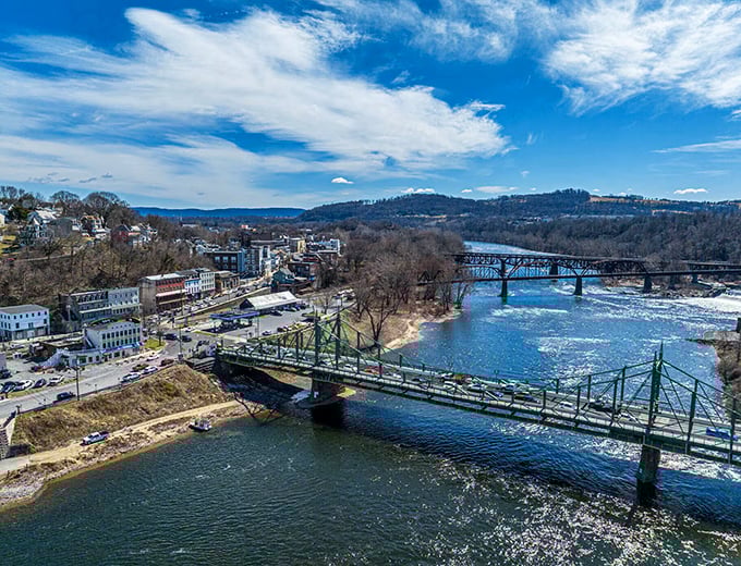 Phillipsburg's twin bridges span the Delaware River like old friends, connecting New Jersey to Pennsylvania in a perfect small-town postcard.