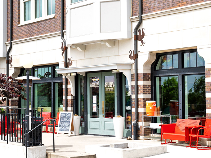 Pizzeria Ruby's brick elegance whispers sophistication while delivering down-home pizza satisfaction with style.