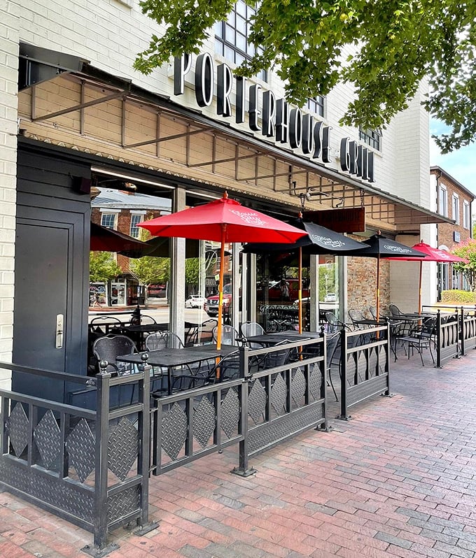 Those red and black umbrellas and brick streets create the ideal backdrop for a memorable dinner out.