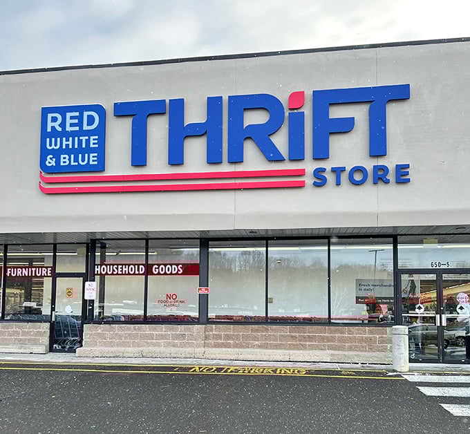 Red, White & Blue's bold signage promises a patriotic approach to thrifting &ndash; liberty from high prices for all!