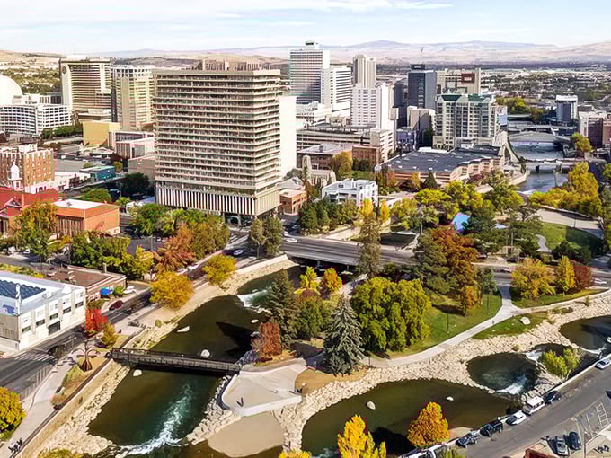 Reno's downtown skyline reflects its "Biggest Little City" nickname perfectly. The Truckee River adds that touch of natural beauty amid urban energy.