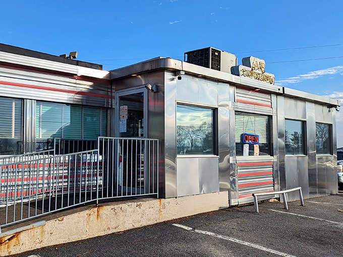 Chrome gleams like a beacon for hungry travelers seeking that perfect roadside diner experience.