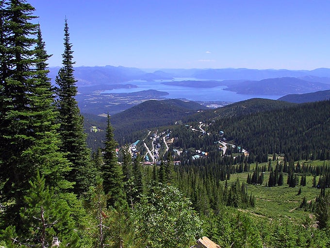 A breathtaking view of Lake Cascade from above, where the water seems to melt into the mountains like nature's perfect watercolor.