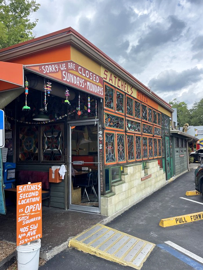 Satchel's colorful exterior is like a pizza fever dream &ndash; where stained glass and comfort food create a Gainesville institution.