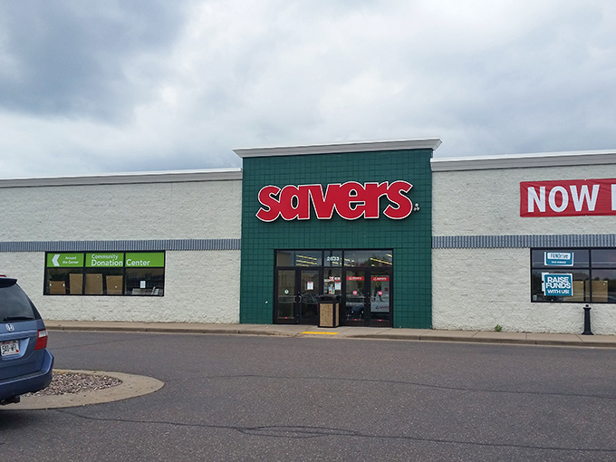 The familiar Savers green means business - like Walmart for secondhand treasures, but with better stories.