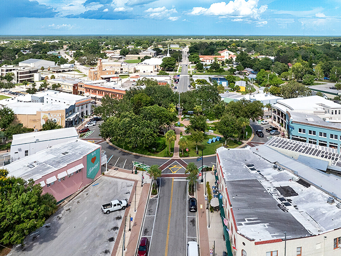 Sebring's aerial view reveals a perfectly planned downtown where every road seems to lead to community connection.