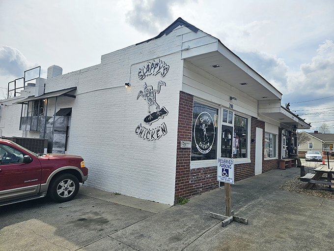 Slappy's skateboarding chicken logo tells you everything - this place has serious skills but doesn't take itself too seriously.