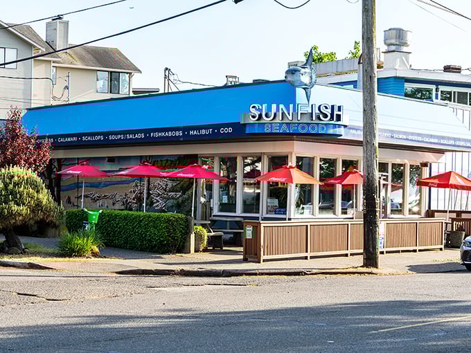Sunfish's bright blue exterior mirrors Puget Sound's beauty &ndash; coastal dining at its most authentic.