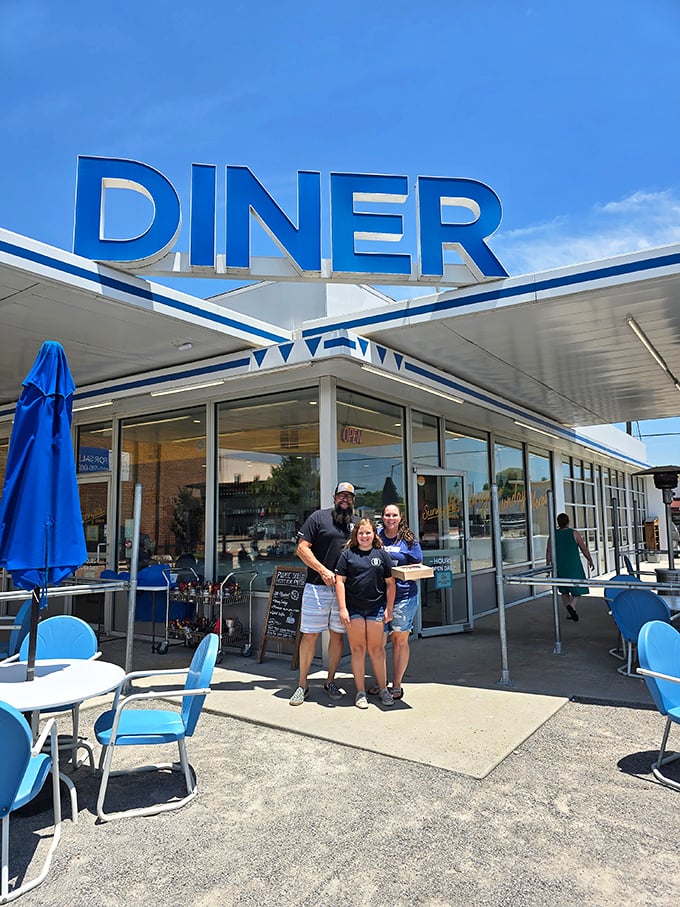 Sunnyside Diner's classic blue-trimmed exterior channels nostalgic roadside charm with modern breakfast appeal.