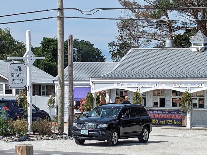 The Beach Plum's charming white exterior hides serious seafood skills behind those pretty hanging flower baskets.