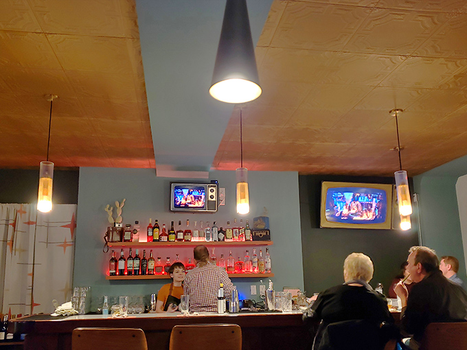 The Lonely Pine's modern interior blends retro cool with contemporary comfort. Don Draper would approve of both the decor and the cocktail list.