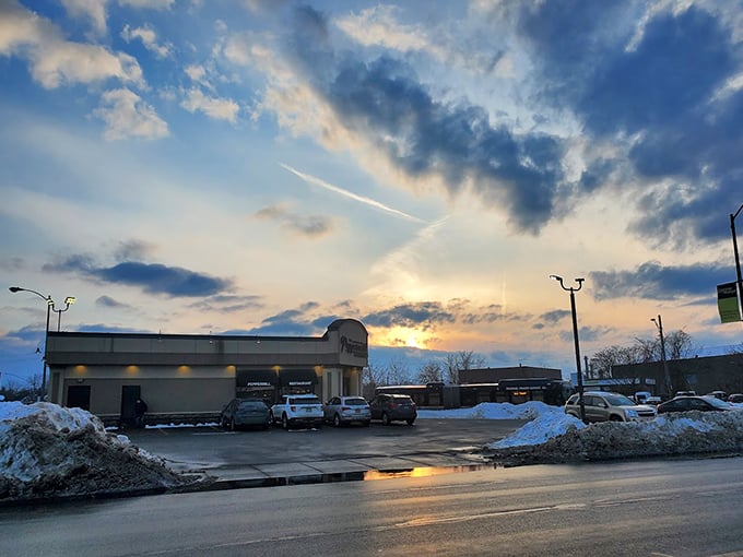 That sunset glow matches the warm welcome waiting inside this Rochester gem where locals know to find great beef.