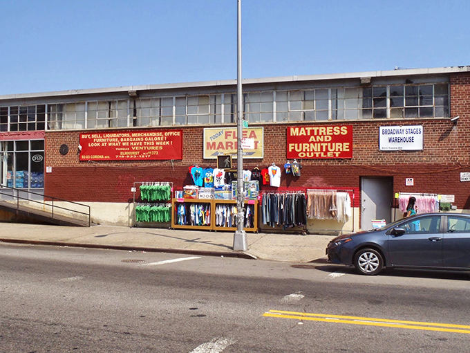 Red brick buildings house bargain dreams where every corner promises unexpected shopping discoveries.