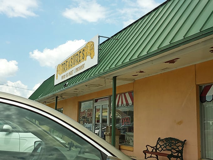 That welcoming green roof signals you've found a year-round haven for antique enthusiasts everywhere.