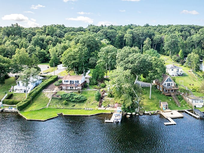 Aerial view of Voluntown shows why nature lovers retire here. All this greenery and waterfront, without the premium price tag!