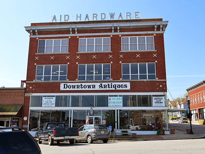 Vintage charm alert! This classic red brick hardware building now houses treasures of the past in Downtown Antiques of West Plains.