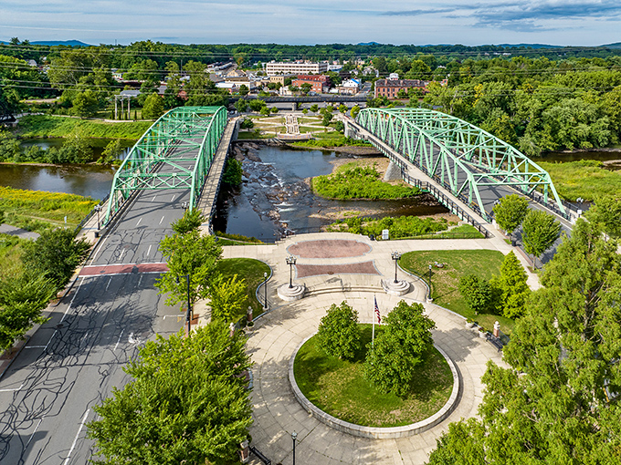 Twin bridges span the river in Westfield, creating a picturesque entrance to this budget-friendly western Massachusetts gem.