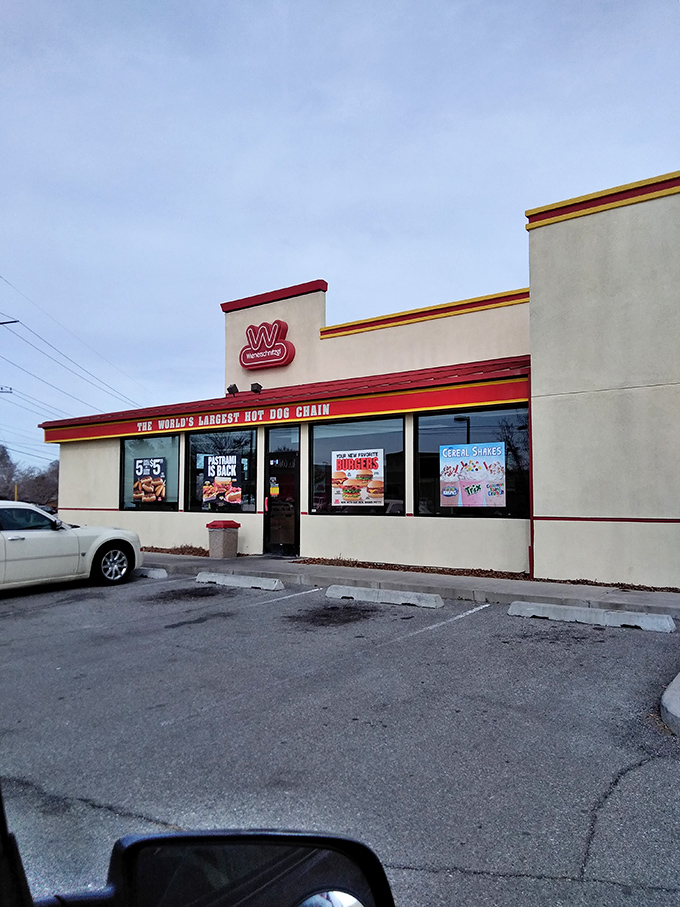 That classic red and white says "authentic American drive-in" louder than any vintage car show.