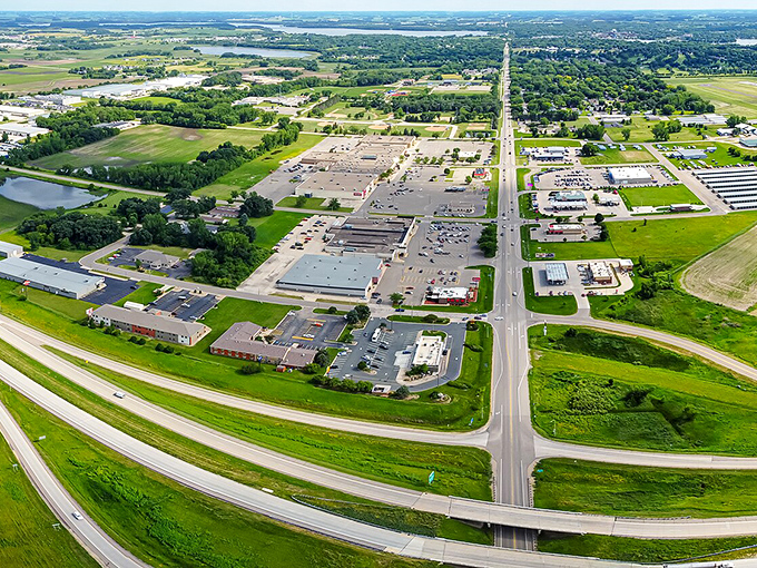 Aerial view of a city that proves you don't need Manhattan prices to live the good life.