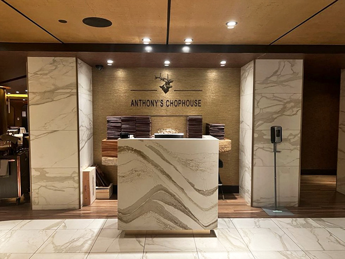 The marble reception desk at Anthony's sets the stage for seafood that's equally polished and impressive.