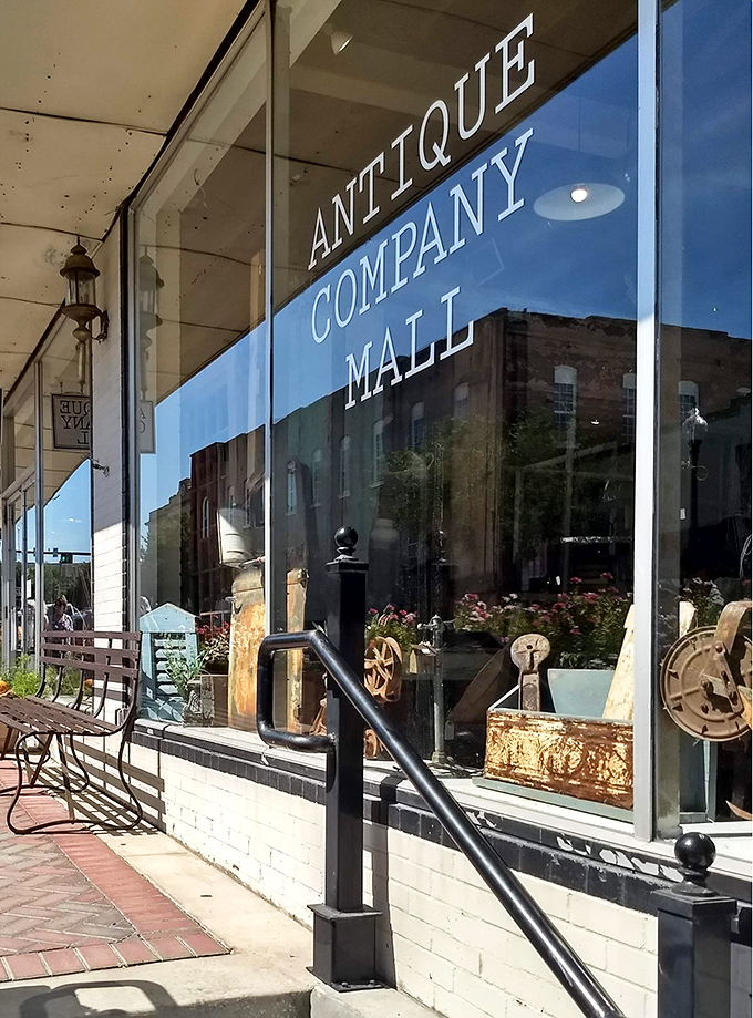 The Antique Company Mall's inviting facade promises hours of delightful discoveries in this historic Texas town.
