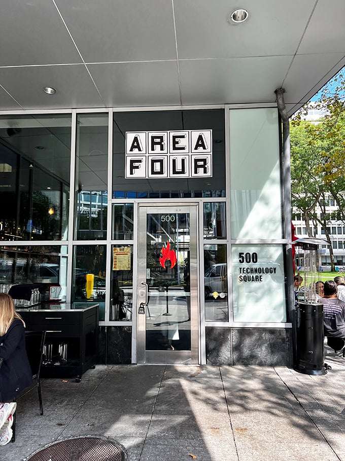 The clean lines of Area Four's entrance hide a world of fermented dough magic and pizza perfection within.