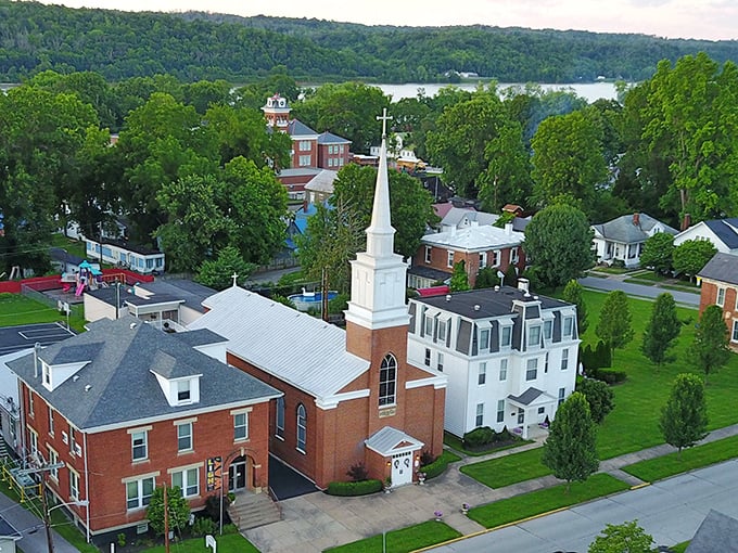 Augusta's tree-lined streets slope gently toward the Ohio River, creating postcard-perfect views around every corner.