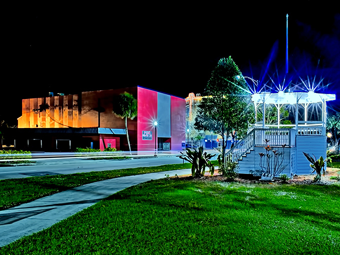 The colorful downtown buildings create a cheerful rainbow that brightens both the street and your spirits instantly.