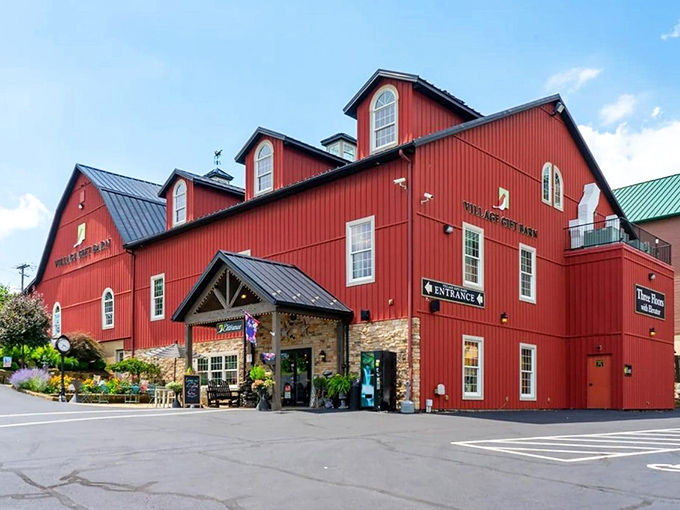 That red barn restaurant beckons like a beacon for anyone craving authentic comfort food.