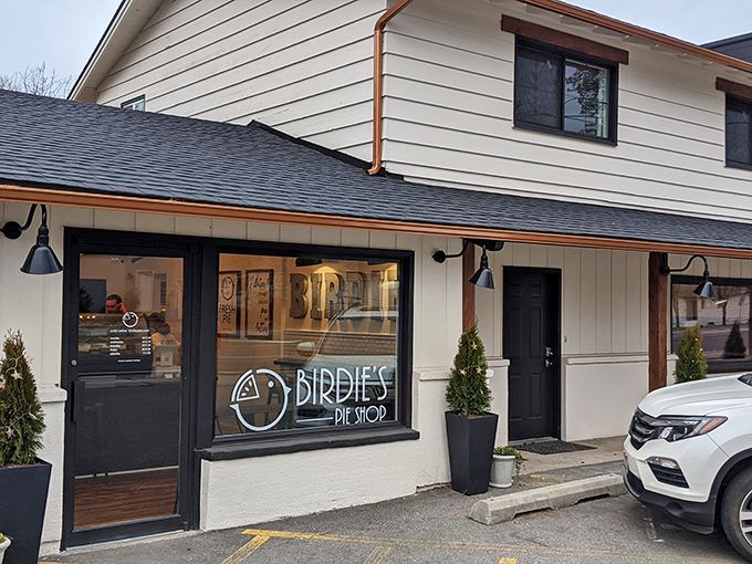 The clean lines and focused signage tell you everything: this is where Post Falls comes for serious pie business.