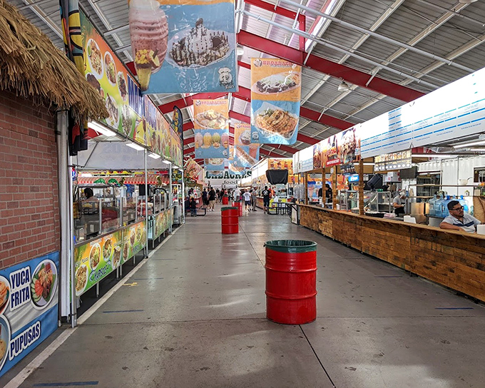 Colorful banners and busy shoppers create the perfect treasure hunting atmosphere under one roof.