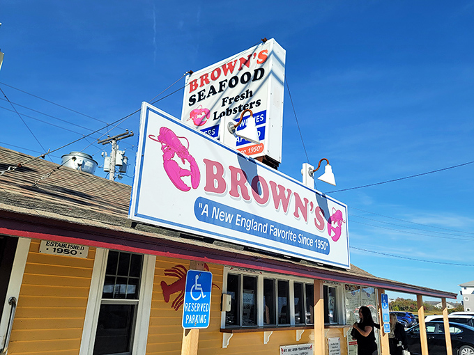 Some signs become landmarks themselves - this one practically shouts "fresh lobster" from the roadside.
