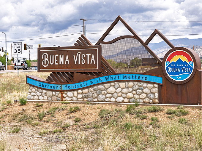 The welcoming sign says it all: "Surround Yourself With What Matters" &ndash; in Buena Vista, that means mountains, rivers, and big skies.