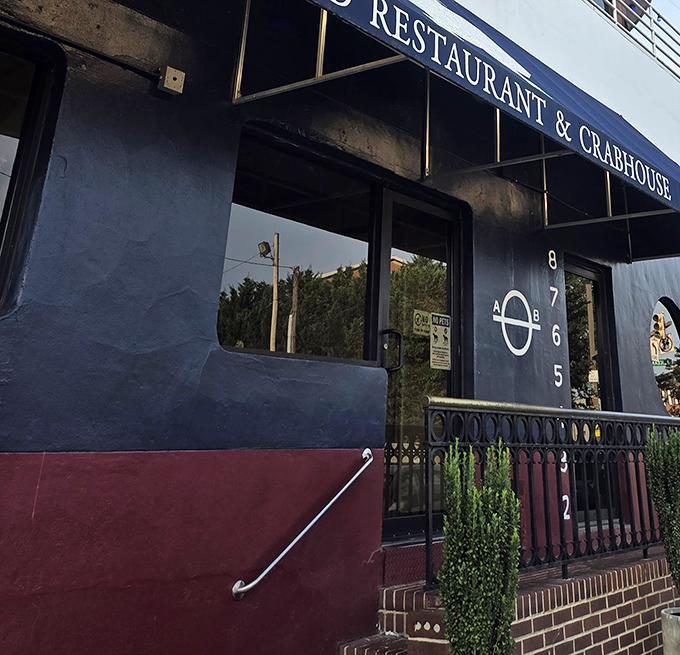 The nautical-themed entrance to Captain James hints at the seafood voyage awaiting inside this unique boat-shaped restaurant.