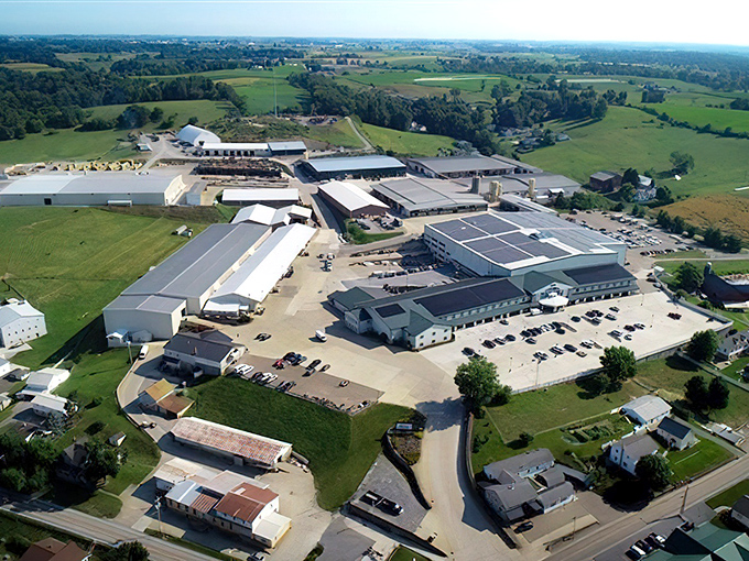 From above, Keim Lumber dominates the heart of Charm, Ohio&mdash;a hub of craftsmanship and community set amid rolling Amish farmland.