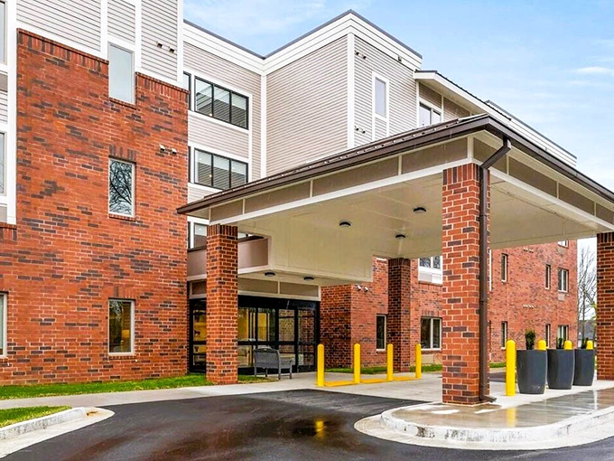 The covered entrance provides shelter from rain and from worrying about next month's rent payment, honestly.