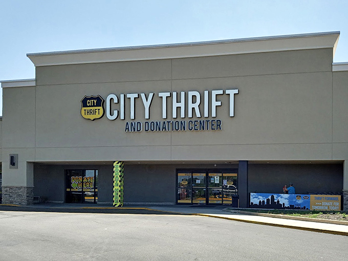 Simple exterior, extraordinary inventory. City Thrift's unassuming facade hides a warehouse of wonderful possibilities.
