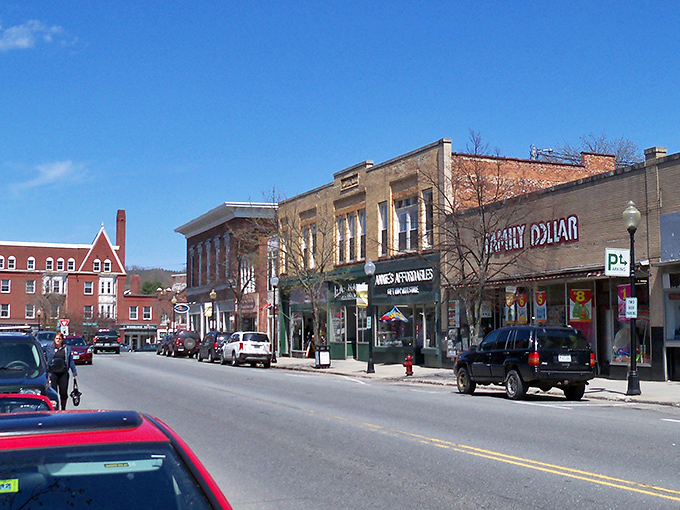 This downtown street scene captures that perfect small-city balance where everything feels accessible and genuinely community-minded.