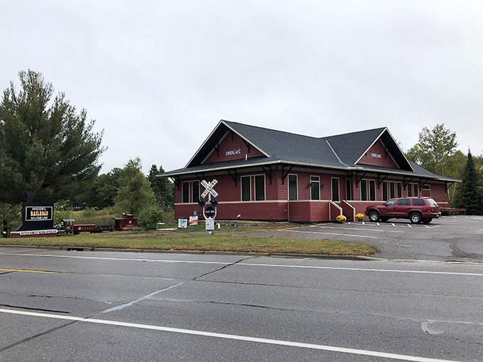 The historic train depot in Crosslake welcomes visitors with rustic charm, a perfect starting point for lake town adventures.