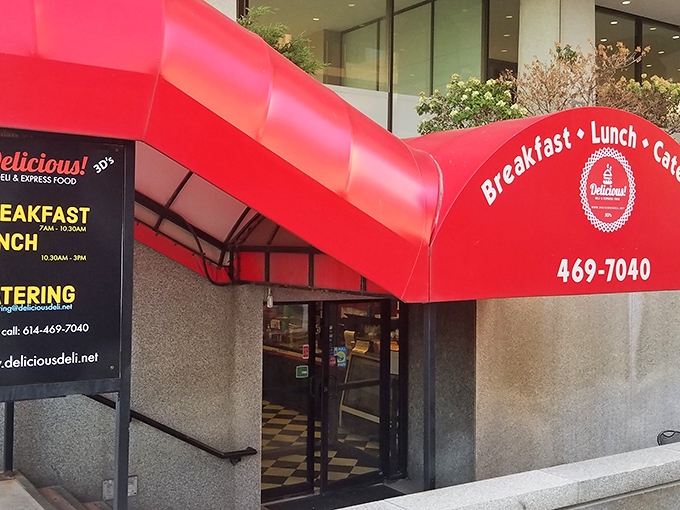 Danny's Deli-cious brings a pop of red to the concrete jungle, promising delicious refuge from office meetings.