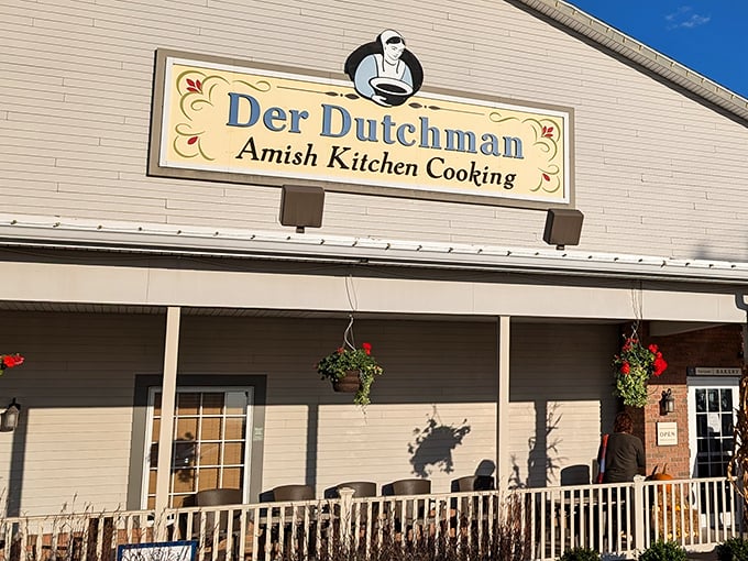 That cheerful sign and cozy porch say "authentic Amish cooking" louder than any fancy advertising could.