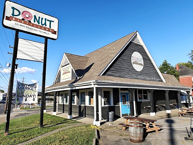 Donut Distillery's cottage-style building looks like where fairy tales and fresh donuts come together perfectly.