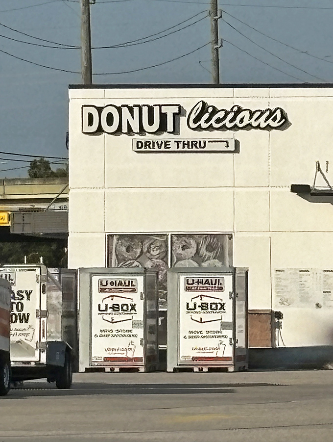 No fancy frills, just "DONUT" and a drive-thru arrow&mdash;because when you're making donuts this good, you don't need a marketing department.