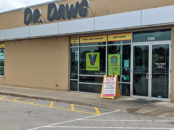 No medical license required to appreciate Dr. Dawg's healing powers of perfectly dressed Vienna beef hot dogs.