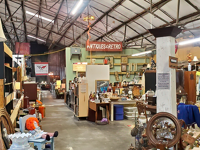 Classic antique displays at Flowood create museum-quality arrangements that make browsing feel like time traveling.
