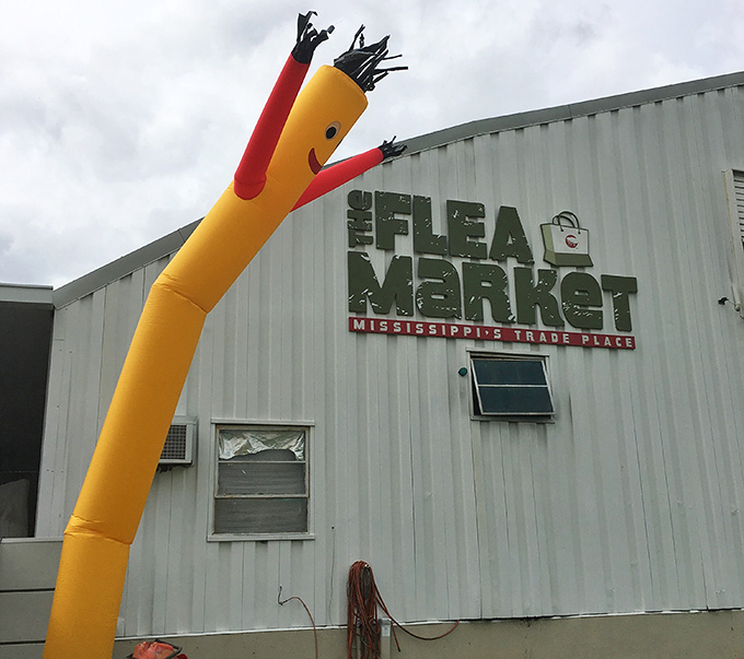 Covered pavilions protect shoppers from Mississippi weather while vendors display their treasures in organized, easy-to-browse sections.