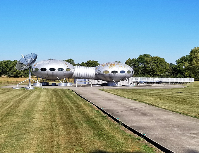 The ultimate conversation starter for your neighborhood &ndash; a retro-futuristic flying saucer home that would make The Jetsons jealous.
