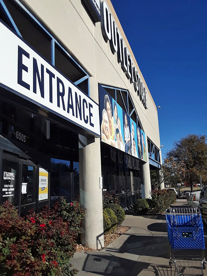 The Goodwill entrance beckons with promises of treasures by the pound. Bring gloves and determination!