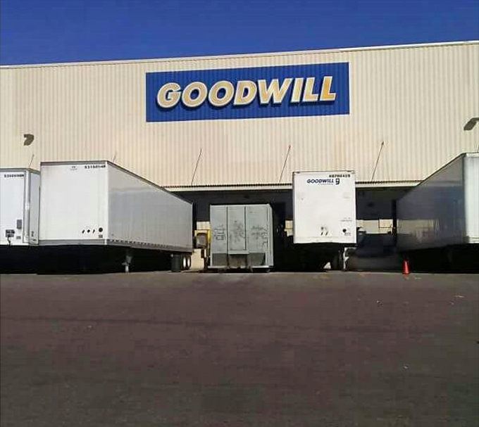 Inside the clearance center, bins and shelves overflow with discounted items waiting for new homes. 