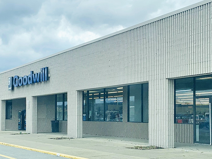 Goodwill's modern storefront welcomes bargain hunters with the promise of endless possibilities and friendly prices.